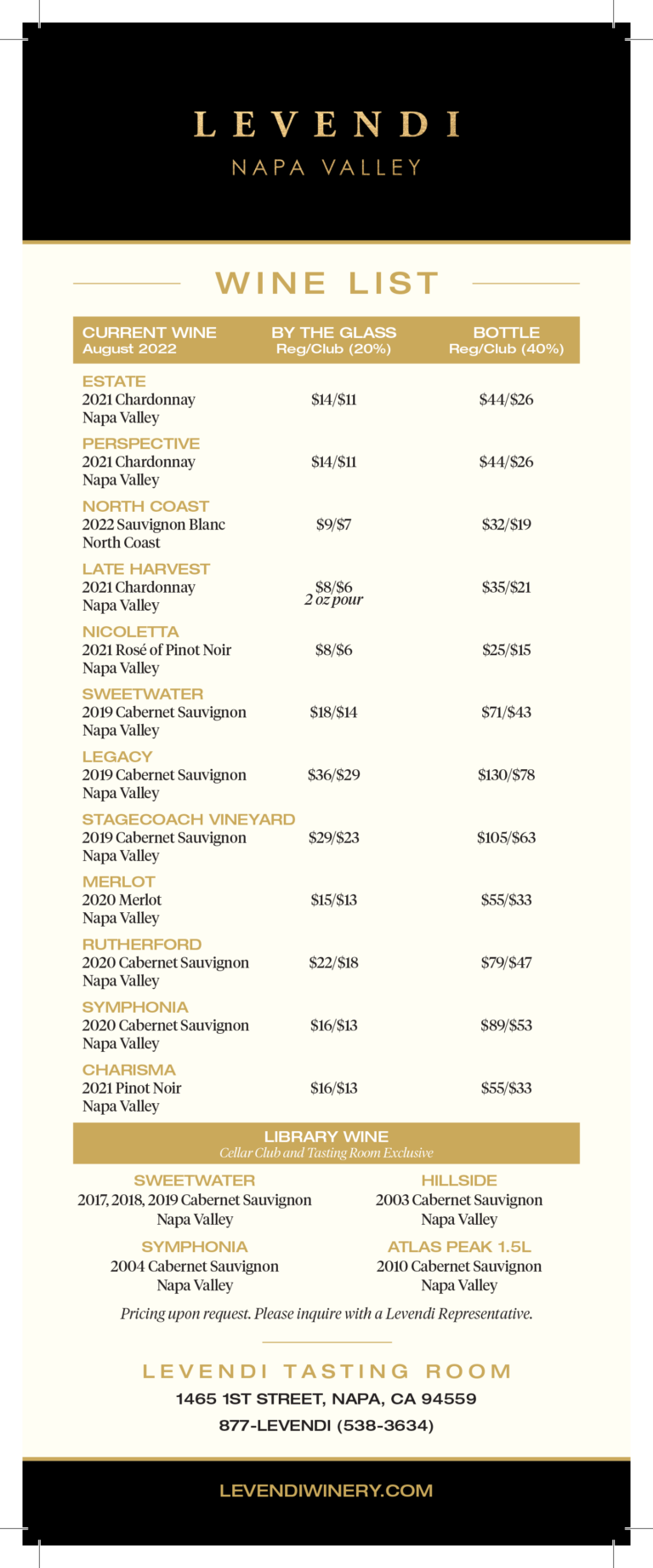 Wine Menus - Levendi Winery
